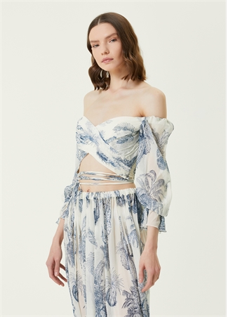 Elena Makri Kadın Mavi Beyaz Düşük Omuzlu Desenli İpek Bluz S Eu Elena Makri Kadın Mavi Beyaz Düşük Omuzlu Desenli İpek Bluz S Eu