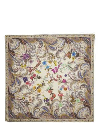 Etro Kadın Krem Bej Karışık Desenli Yün Şal Beyaz EU