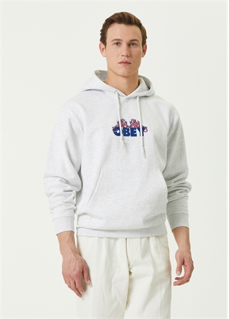 Obey Erkek Gri Melanj Kapüşonlu Logolu Sweatshirt S Eu Obey Erkek Gri Melanj Kapüşonlu Logolu Sweatshirt S Eu
