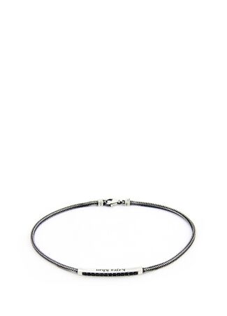 Kayra Khan Erkek Siyah Taş Detaylı Gümüş Rengi Bileklik L EU