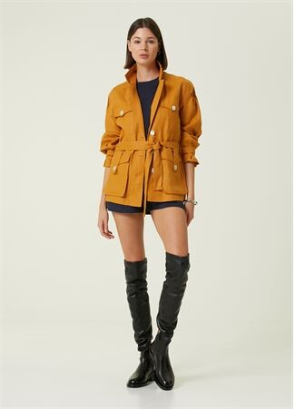 Dor Raw Luxury Kadın Pure Potentiality Hardal Kuşaklı Keten Ceket Sarı S EU