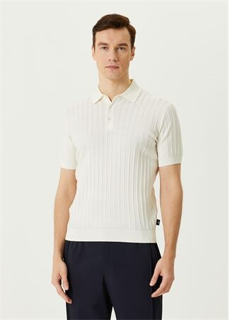 Emporio Armani Erkek Beyaz Polo Yaka Çizgili Kısa Kollu Triko L EU