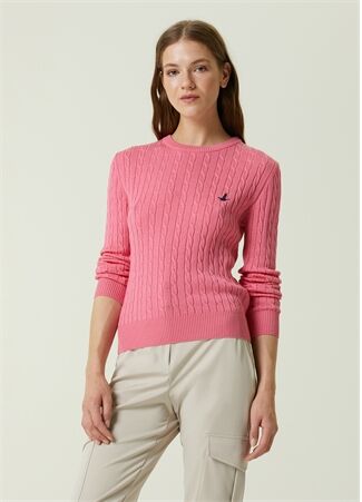 Beymen Club Kadın Pembe Bisiklet Yaka Saç Örgü Yün Kazak S