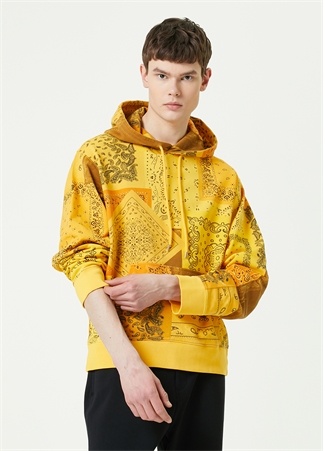 Kenzo Erkek Sarı Kapüşonlu Etnik Desenli Sweatshirt S EU Kenzo Erkek Sarı Kapüşonlu Etnik Desenli Sweatshirt S EU