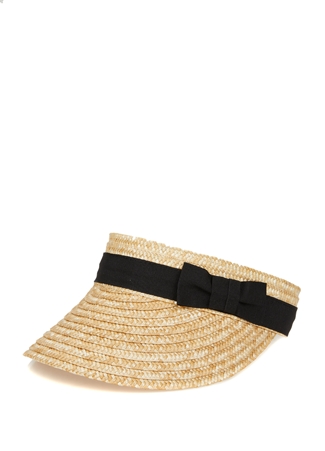 Helene Berman London Kadın Bej Siyah Fiyonk Detaylı Hasır Şapka EU