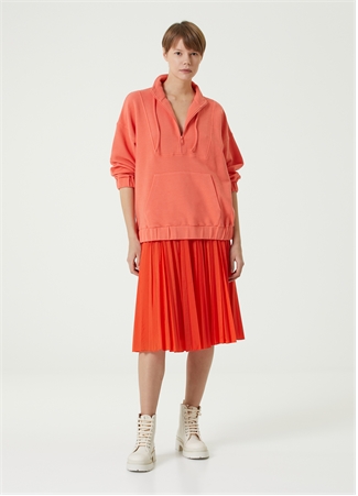 Beymen Club Kadın Mercan Beli Kordonlu Plisoleil Midi Etek Kırmızı 34