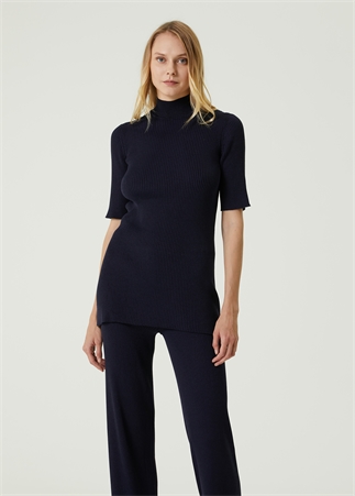 The Row Kadın Lacivert Dik Yaka Kısa Kol İpek Triko S EU The Row Kadın Lacivert Dik Yaka Kısa Kol İpek Triko S EU
