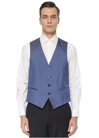 Pal Zileri Erkek Mavi V Yaka İpek Yelek 50 IT Pal Zileri Erkek Mavi V Yaka İpek Yelek 50 IT