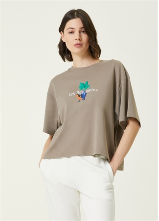 Les Benjamins Kadın Oversize Gri Bisiklet Yaka Logolu T-shirt L Eu