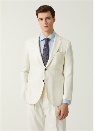 Kiton Erkek Ekru Kelebek Yaka Keten Ceket Bej 48 IT Kiton Erkek Ekru Kelebek Yaka Keten Ceket Bej 48 IT