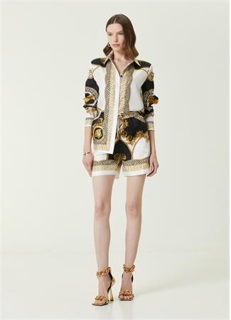 Versace Kadın Siyah Beyaz Desenli İpek Şort 38 IT