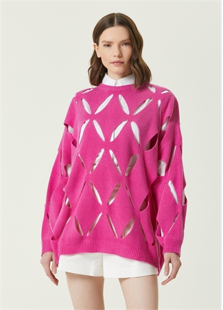 Valentino Kadın Pembe Bisiklet Yaka Kesim Detaylı Yün Kazak Xs Eu