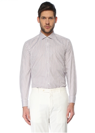 Pal Zileri Erkek Bordo İngiliz Yaka Çizgili Gömlek 40 IT