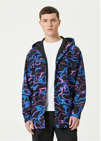 Valentino Erkek Mavi Kapüşonlu Kamuflaj Desenli Dış Gömlek 52 IT