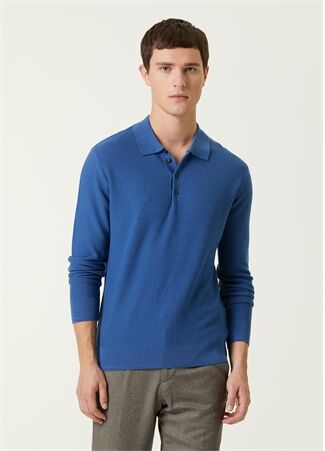 Pal Zileri Erkek Mavi Polo Yaka Yün Kazak 54 IT