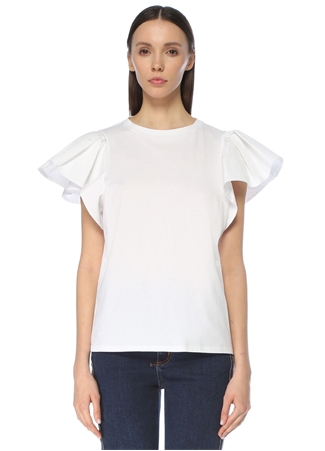 Alexander McQueen Kadın Beyaz Bisiklet Yaka Kolu Volanlı T-shirt 38 IT Alexander McQueen Kadın Beyaz Bisiklet Yaka Kolu Volanlı T-shirt 38 IT