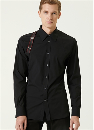 Alexander McQueen Erkek Siyah Şerit Logolu Gömlek 6 IT Alexander McQueen Erkek Siyah Şerit Logolu Gömlek 6 IT