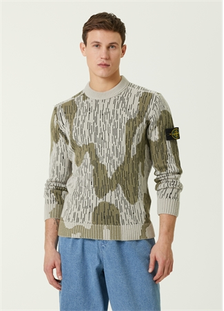 Stone Island Erkek Yeşil Bej Karışık Desen Jakarlı Kazak S EU Stone Island Erkek Yeşil Bej Karışık Desen Jakarlı Kazak S EU