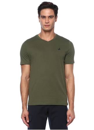 Beymen Club Erkek Haki V Yaka Logo Nakışlı Basic T-shirt S EU