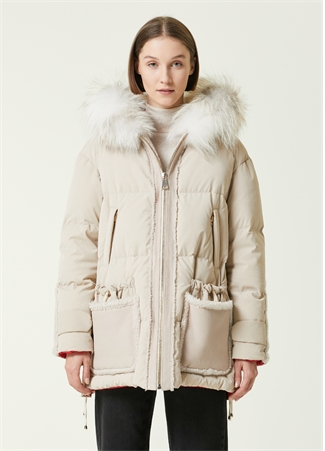 Cele-Brand Kadın Bej Kapüşonlu Shearling Detaylı Kaban 36 EU Cele-Brand Kadın Bej Kapüşonlu Shearling Detaylı Kaban 36 EU