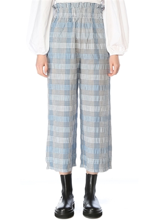 Ganni Kadın Mavi Yüksek Bel Pötikareli Crop Pantolon 36 FR