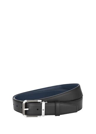 Montblanc Erkek Siyah Mavi Çift Taraflı Deri Kemer EU