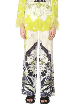 Valentino Kadın Yeşil Beyaz Desenli Bol Paça Pantolon 40 IT