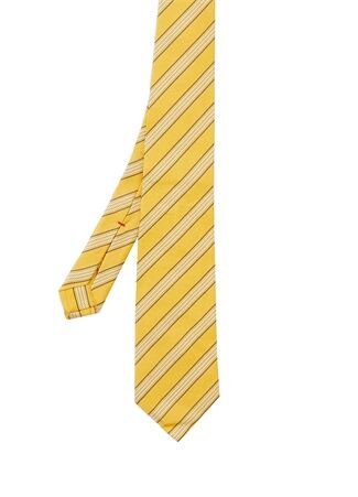 Isaia Erkek Sarı Çizgi Desenli İpek Kravat EU Isaia Erkek Sarı Çizgi Desenli İpek Kravat EU