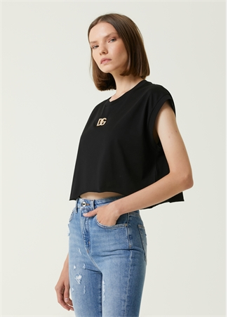 Dolce&Gabbana Kadın Siyah Bisiklet Yaka Logolu Crop T-shirt 42 IT Dolce&Gabbana Kadın Siyah Bisiklet Yaka Logolu Crop T-shirt 42 IT