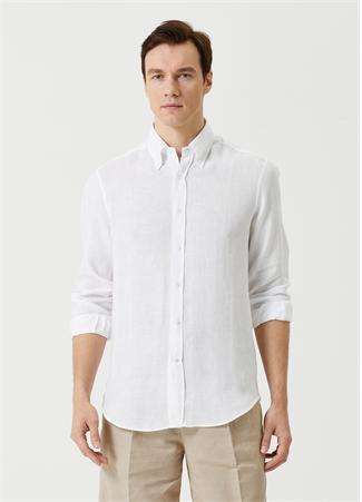 Brunello Cucinelli Erkek Beyaz Keten Gömlek S EU