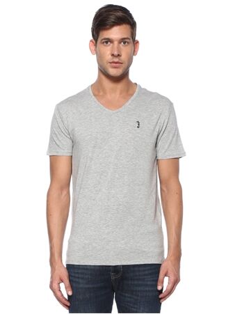 Kaiba Erkek Gri V Yaka Basic T-shirt S EU