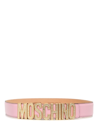 Moschino Kadın Pembe Taşlı Logo Tokalı Deri Kemer 38 IT Moschino Kadın Pembe Taşlı Logo Tokalı Deri Kemer 38 IT