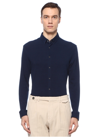 Pal Zileri Erkek Lacivert Küçük Yaka Gömlek 4 IT