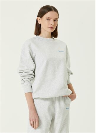 Sporty & Rich Kadın Gri Bisiklet Yaka Baskılı Sweatshirt S EU