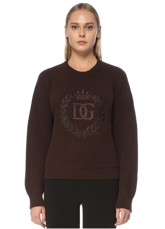 Dolce&gabbana Kadın Kahverengi Bisiklet Yaka Logolu Kaşmir Kazak 40 It