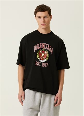 Balenciaga Erkek Siyah Logo Baskılı T-shirt M EU