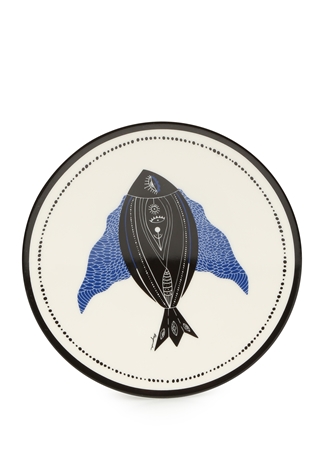 Luxuria Beyaz Balık Desenli Porselen Tabak Çok Renkli