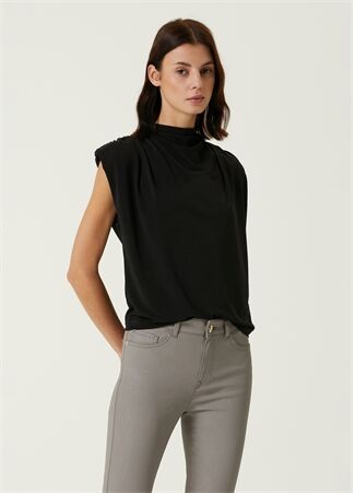 Network Kadın Slim Fit Siyah Degaje Yaka T-shirt L EU