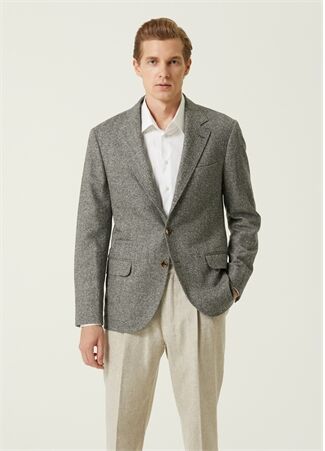 Brunello Cucinelli Erkek Gri Balıksırtı Dokulu Yün Ceket 48 IT Brunello Cucinelli Erkek Gri Balıksırtı Dokulu Yün Ceket 48 IT