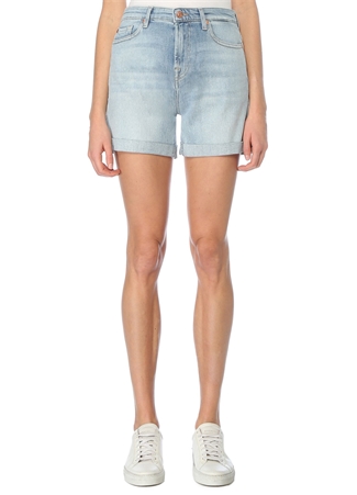 7 For All Mankind Kadın Yüksek Bel Jean Şort Mavi 24 US