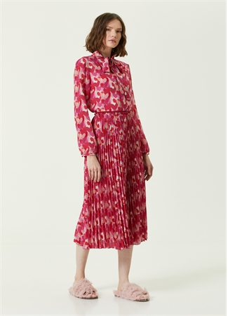 Red Valentino Kadın Pembe Kalp Desenli Pilili Midi Etek 40 IT Red Valentino Kadın Pembe Kalp Desenli Pilili Midi Etek 40 IT