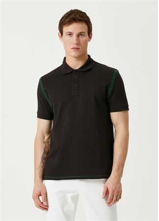 Bottega Veneta Erkek Kahverengi Polo Yaka Dekoratif Dikişli T-shirt S EU