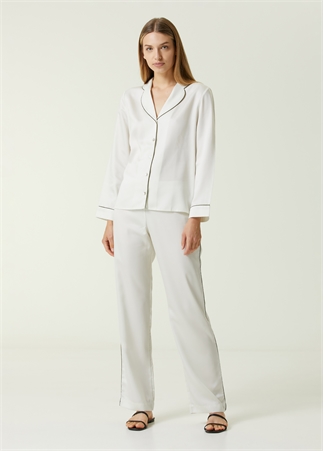 Elli2 Nightwear Kadın Ekru Biye Detaylı Pijama Seti Bej L EU