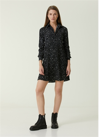 Beymen Club Kadın Siyah Desenli Pilili Mini Gömlek Elbise 34 Beymen Club Kadın Siyah Desenli Pilili Mini Gömlek Elbise 34