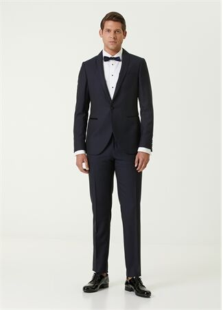 Palzileri Lab Erkek Lacivert Şal Yaka Çizgi Desenli Takım Elbise 48 IT
