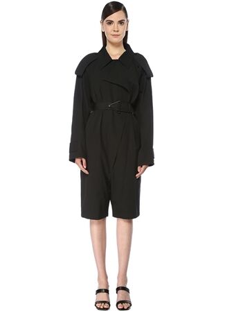 Bottega Veneta Kadın Siyah Pardösü Formlu Midi Kruvaze Tulum 40 IT