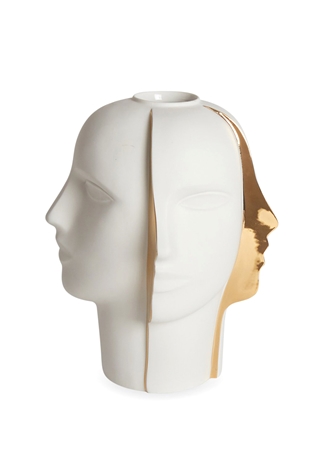Jonathan Adler Atlas Split Beyaz Gold Yüz Formlu Porselen Vazo Jonathan Adler Atlas Split Beyaz Gold Yüz Formlu Porselen Vazo