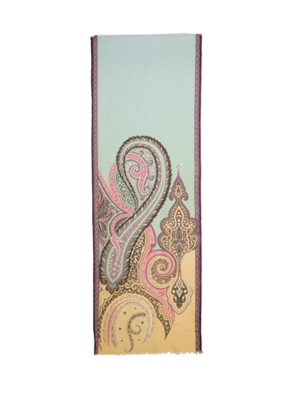 Etro Kadın Yeşil Etnik Desen Jakarlı Kaşmir Şal EU