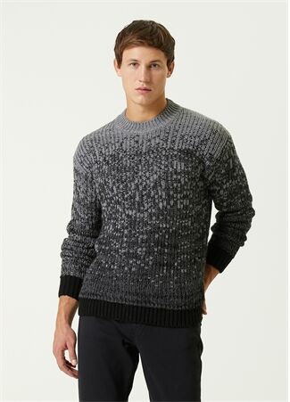 Boss Erkek Siyah Gri Örgü Dokulu Yün Kazak XL EU