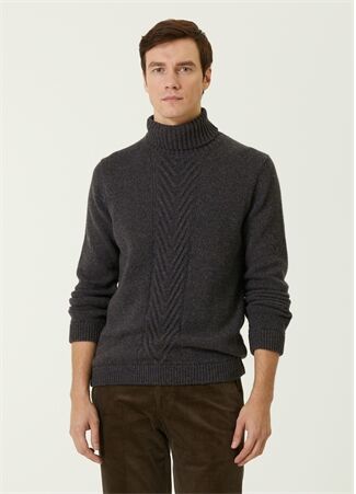 Luciano Barbera Erkek Gri Balıkçı Yaka Örgü Dokulu Yün Kazak 56 It Luciano Barbera Erkek Gri Balıkçı Yaka Örgü Dokulu Yün Kazak 56 It